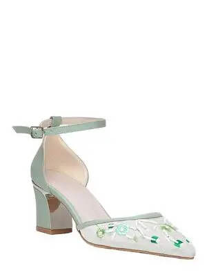 PROLOGUE SHOES Lorelai Block Heel Embroidered Bridal Pump - Green