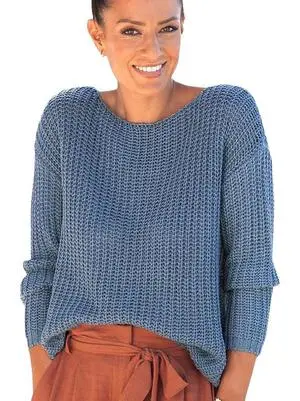 LASCANA Crochet Knit Sweater - Blue