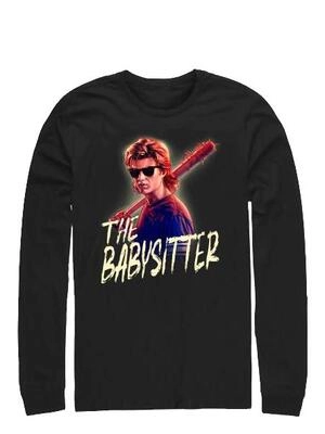 STRANGER THINGS Steve The Babysitter Portrait Long Sleeve Shirt - Black