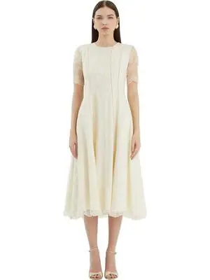 GIZIA Embroidered Lace Detailed Midi Dress - Beige