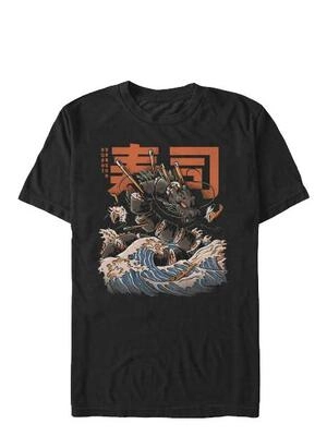 LOST GODS Sushi Dragon Ocean Wave Short Sleeve Graphic T-shirt - Black