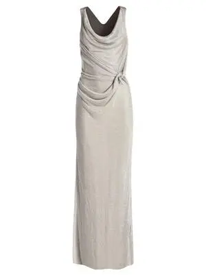 KATE BARTON Naomi Cowl Neck Maxi Dress With Draped Waist And Open Back - Silver