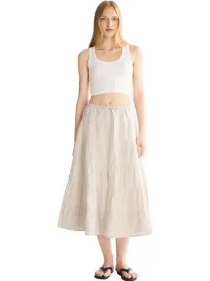 OROLAY Tiered Ruffle Linen Skirt - Beige