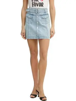 MORGAN Belted Button-front Mini Skirt - Blue