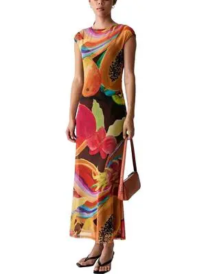 NEVER FULLY DRESSED Fruit Print Mesh Maxi Dress - Multicolour