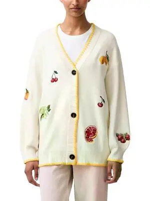 NEVER FULLY DRESSED Fruit Embroidered Long Sleeve Cardigan - Neutrals