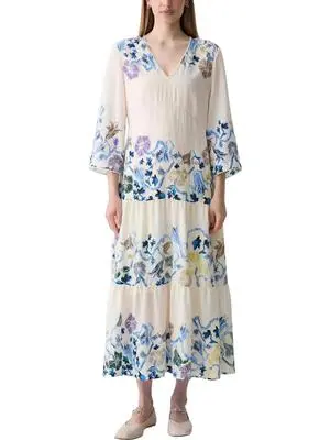 Munthe Floral Print V-neck Maxi Dress - Neutrals