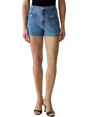 MORGAN Monogram-jacquard Denim Shorts - Blue