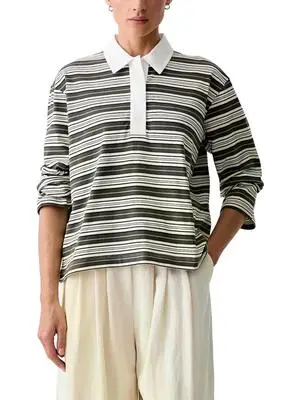 Rag & Bone Kelly Striped Long-sleeve Cotton Polo Shirt - Green