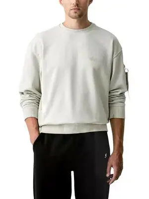 Alpha Industries Logo Embroidered Zip Pocket Sweatshirt - Neutrals