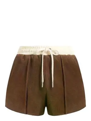 Manière De Voir Manière De Voir Contrast Velour Mini Shorts Brown