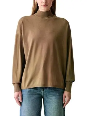 TRUSSARDI High-neck Dropped-shoulder Sweater - Brown