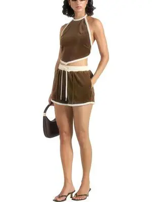 Manière De Voir Contrast Velour Halter Top - Brown