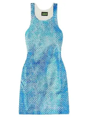 AGR Foiled Crocheted Mini Dress - Blue