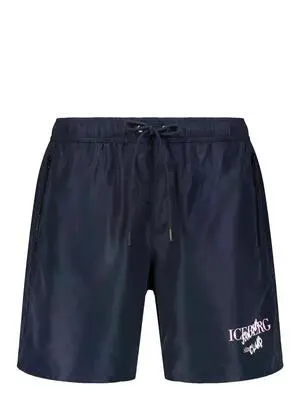 Iceberg Navy Logo Print Drawstring Swim Shorts - Blue