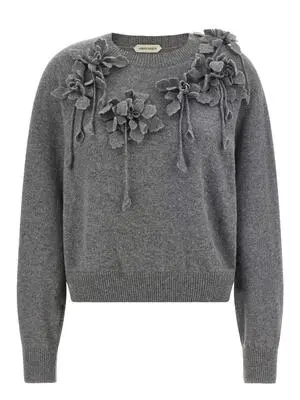Alberta Ferretti Flower-embroidered Wool Sweater - Grey