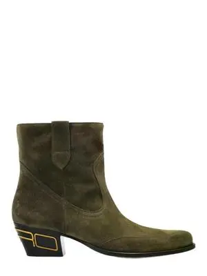 Etro Logo Plaque Suede Ankle Boots - Green