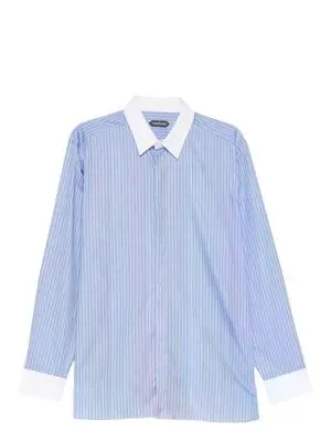 TOM FORD Vertical-stripe Contrast-cuff Shirt - Blue