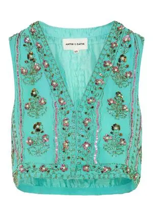 Antik Batik Simone Embroidered Gilet - Green