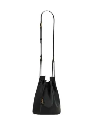 Saint Laurent Logo Plaque Drawstring Bucket Bag - Black