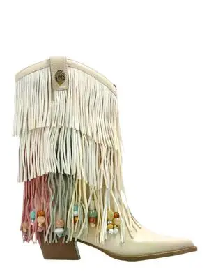 Kurt Geiger Fringe-trimmed Beaded Cowboy Boots - Neutrals
