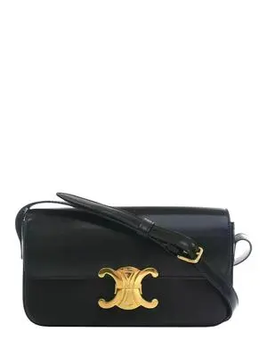Celine 2021 Shiny Calfskin Triomphe Claude Shoulder Bag - Black