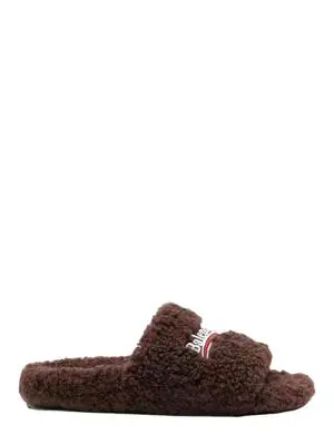 Balenciaga Furry Open Slides - Brown