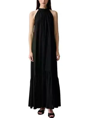 VICOLO Halterneck Tiered Maxi Dress - Black