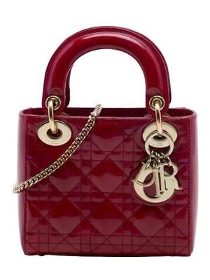 Dior Christian Dior Patent Cannage Lady Dior Satchel Red