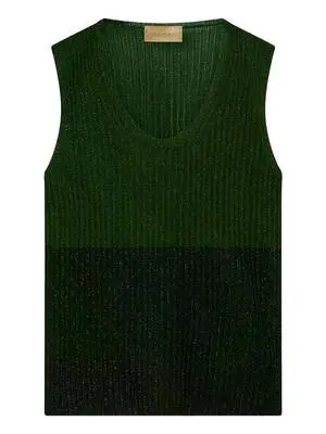 Momoni Knitted Vest With V-neck And Color-block Detail - Green
