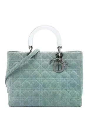 Dior Christian Dior Large Denim Cannage Lady Dior Satchel Blue