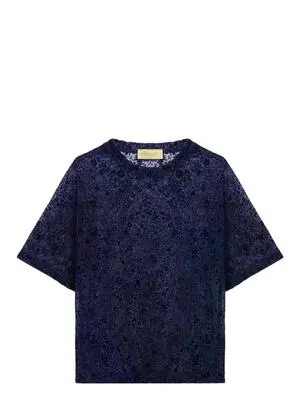Momoni Floral-flocked T-shirt - Blue