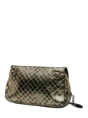 Bottega Veneta Metallic Calfskin Intrecciomirage Chain Flap Crossbody Bag - Gold