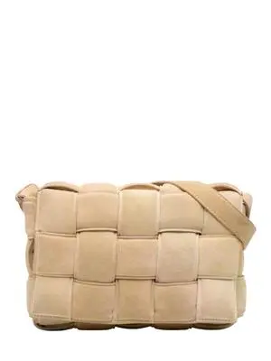 Bottega Veneta Bottega Veneta 2012-2026 Suede Intrecciato Padded Cassette Crossbody Bag Neutrals
