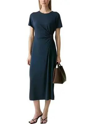 MOS MOSH Juliette Midi Dress With Side Tie Detail - Blue