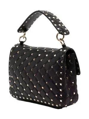 Valentino Garavani Medium Lambskin Vltn Rockstud Spike Satchel - Black