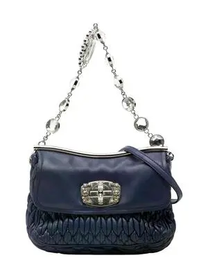 Miu Miu Matelasse Nappa Crystal Frame Flap Satchel - Blue