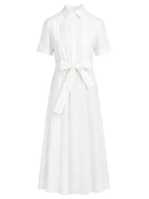 P.a.r.o.s.h Belted Midi Dress With Pintuck Detailing - White