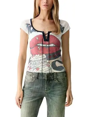 Miss Sixty Graphic Print Lace-up T-shirt - White