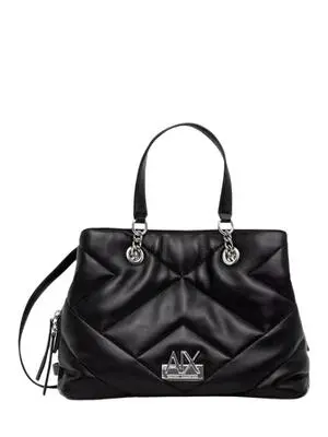 Armani Exchange Quilted Logo Plaque Tote Bag - Black