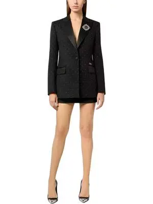 Philipp Plein Boyfriend Fit Crystal Embellished Blazer - Black