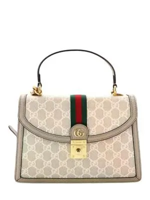 Gucci Ophidia Flap Top Handle Bag Gg Coated Canvas Small Satchel - Brown