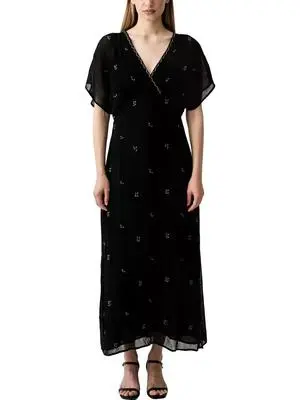 PEDRO DEL HIERRO Beaded V-neck Midi Dress - Black