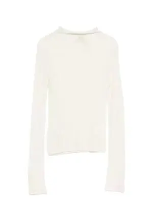 Patrizia Pepe Ribbed Funnel Neck Knit With Button Cuffs - Neutrals