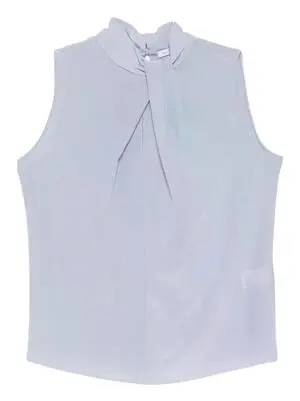 Patrizia Pepe High-neck Sleeveless Blouse With Pleat Detail - Blue