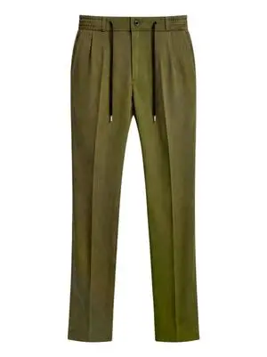 Tagliatore Pleated Linen Trousers With Drawstring Waist - Green