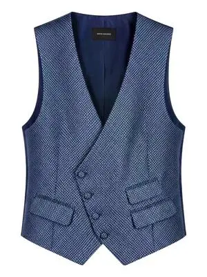 RAMON SANJURJO Double-breasted Textured Waistcoat - Blue