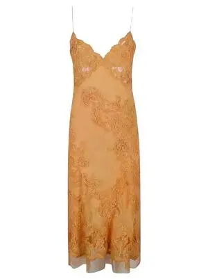 Ermanno Scervino Lace Appliqué Midi Slip Dress - Orange