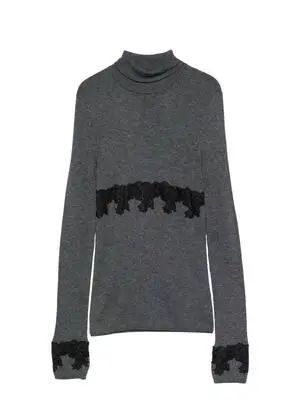 Patrizia Pepe Lace-trim Turtleneck Knit - Grey