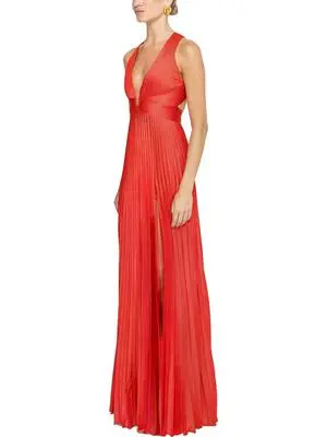 NISSA Nissa Pleated Satin Maxi Dress
